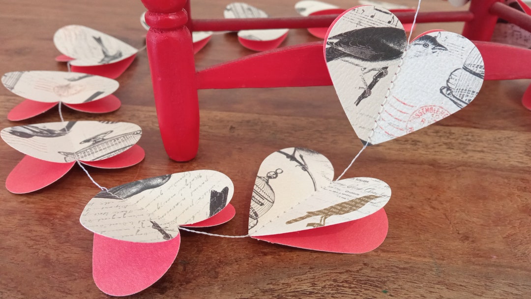 Paper Garland, Heart Garland, Bird Garland, Red Garland, Aesthetic ...