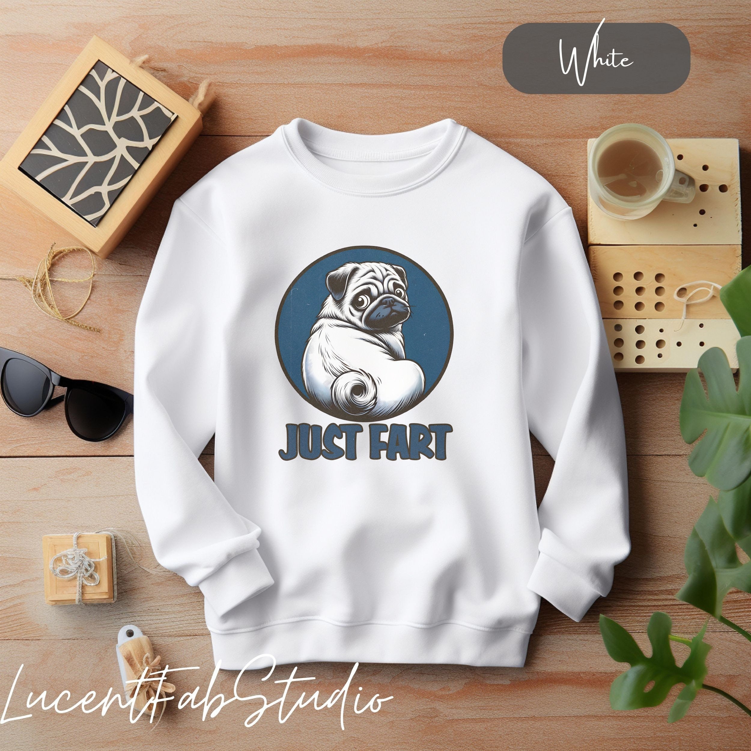 Funny Farting Pug Cartoon Design Tee Sweatshirt for Pug Lovers ...
