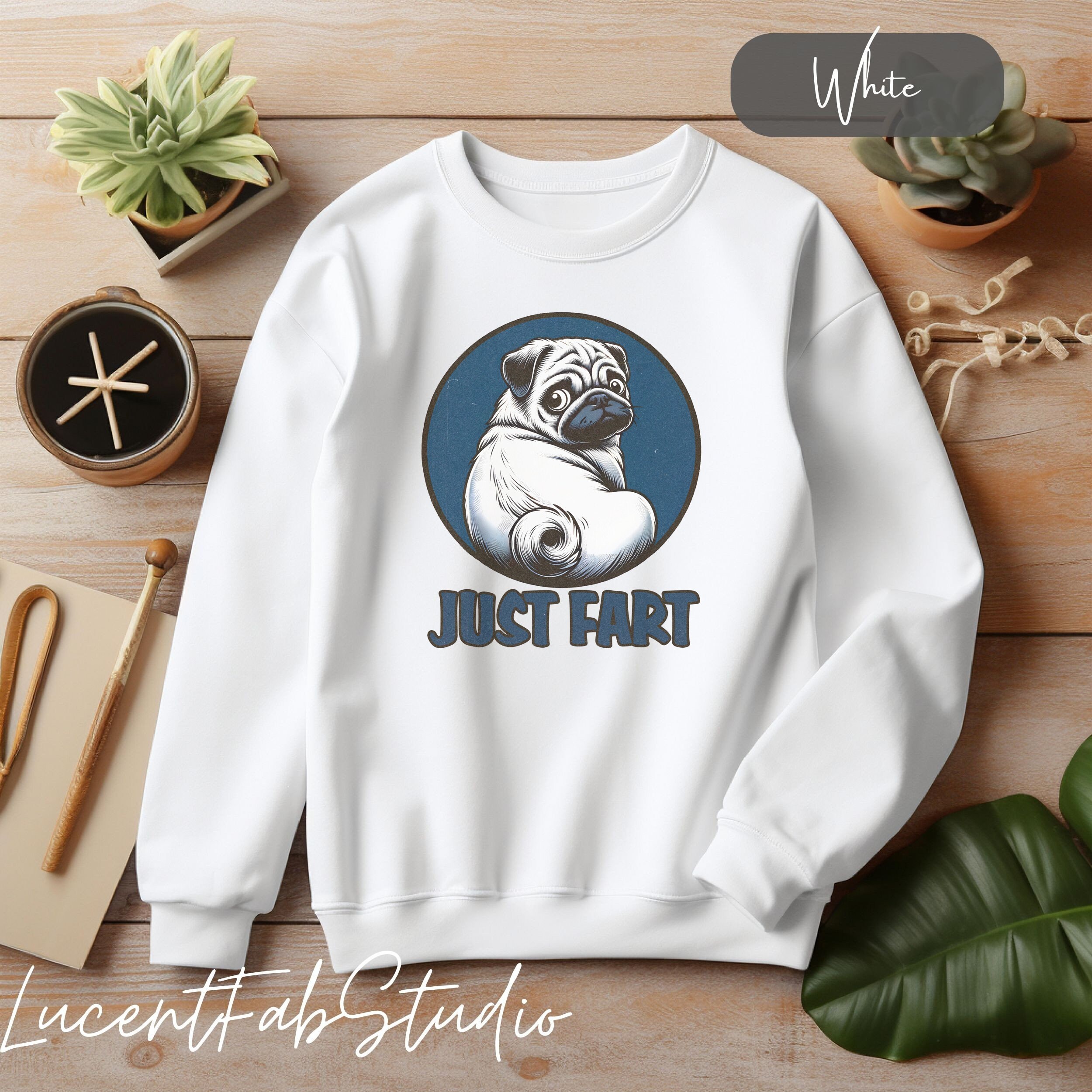 Funny Farting Pug Cartoon Design Tee Sweatshirt for Pug Lovers ...