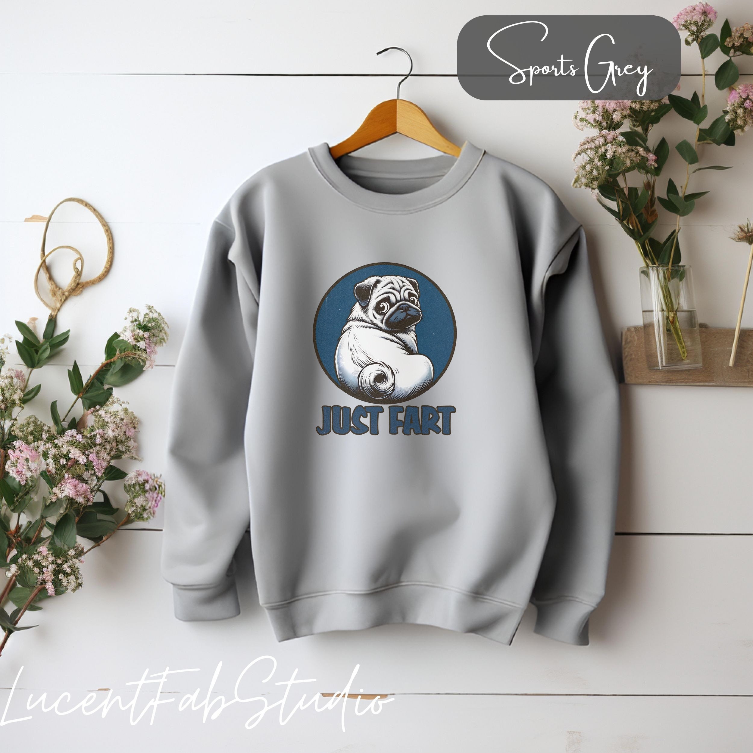 Funny Farting Pug Cartoon Design Tee Sweatshirt for Pug Lovers ...