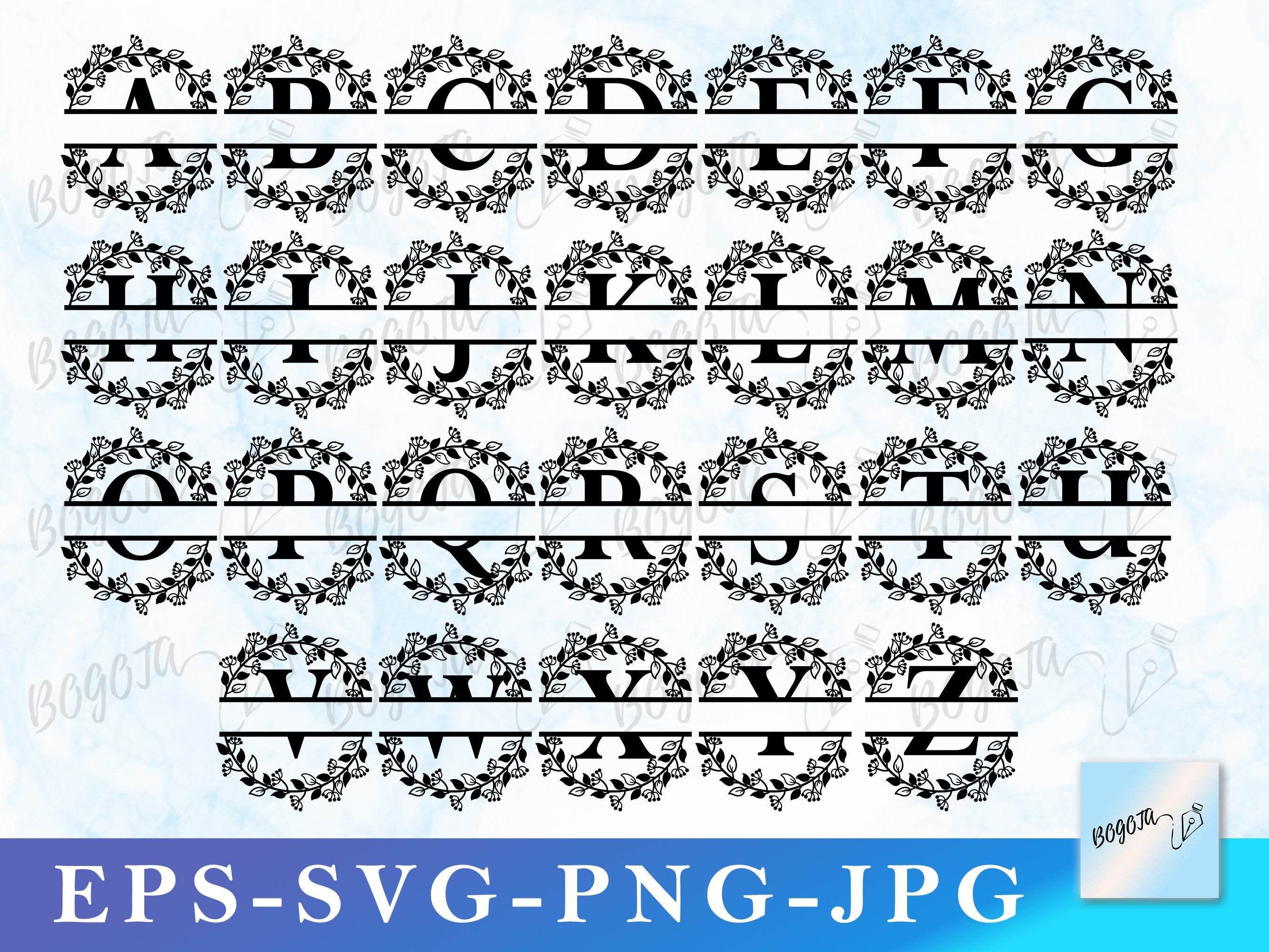 Floral Split Monogram SVG, Split Letter SVG. Alphabet SVG, Files for ...