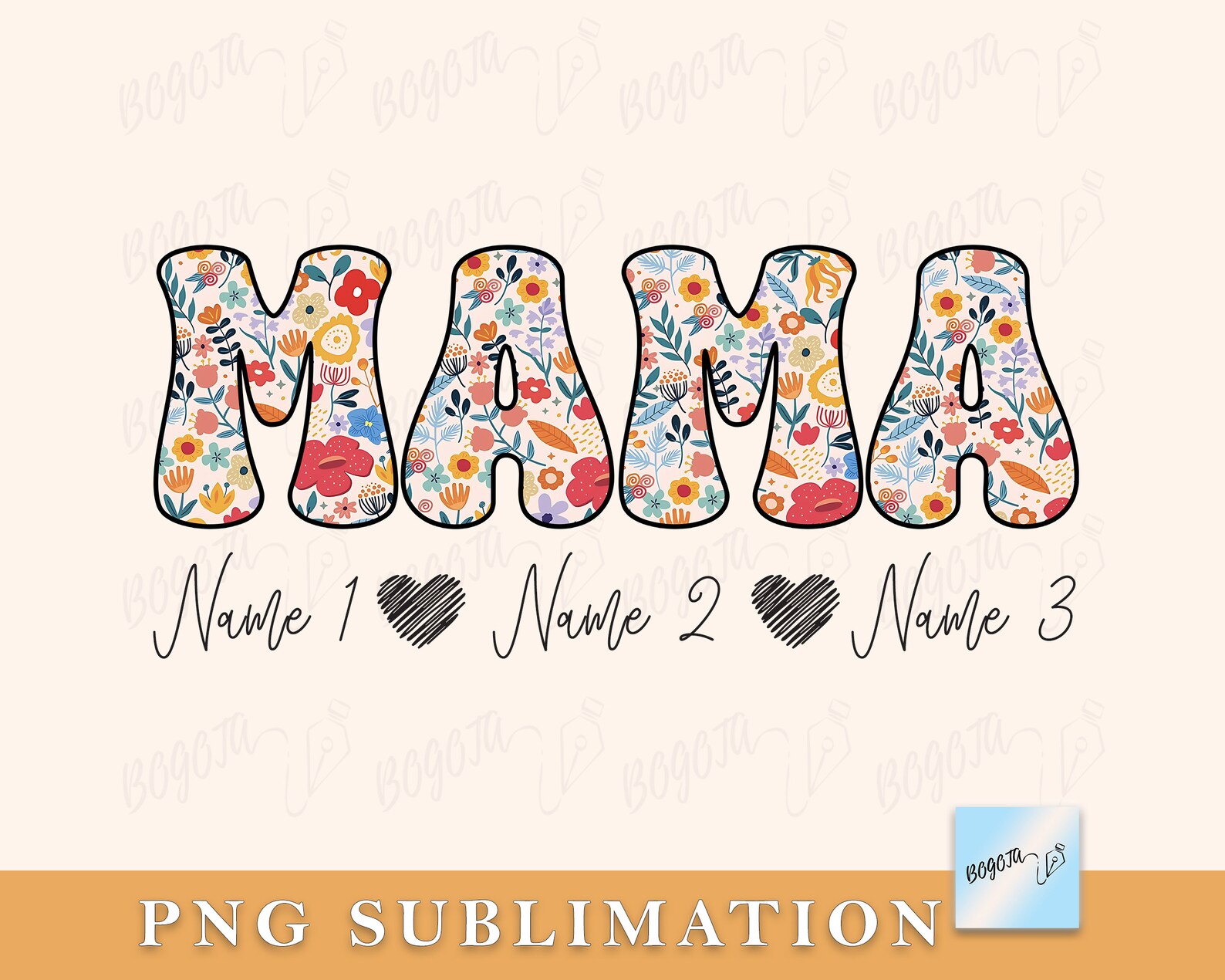Floral Mama Png, Mama Flower Glitter Png, Mama Flower With Kids Names ...