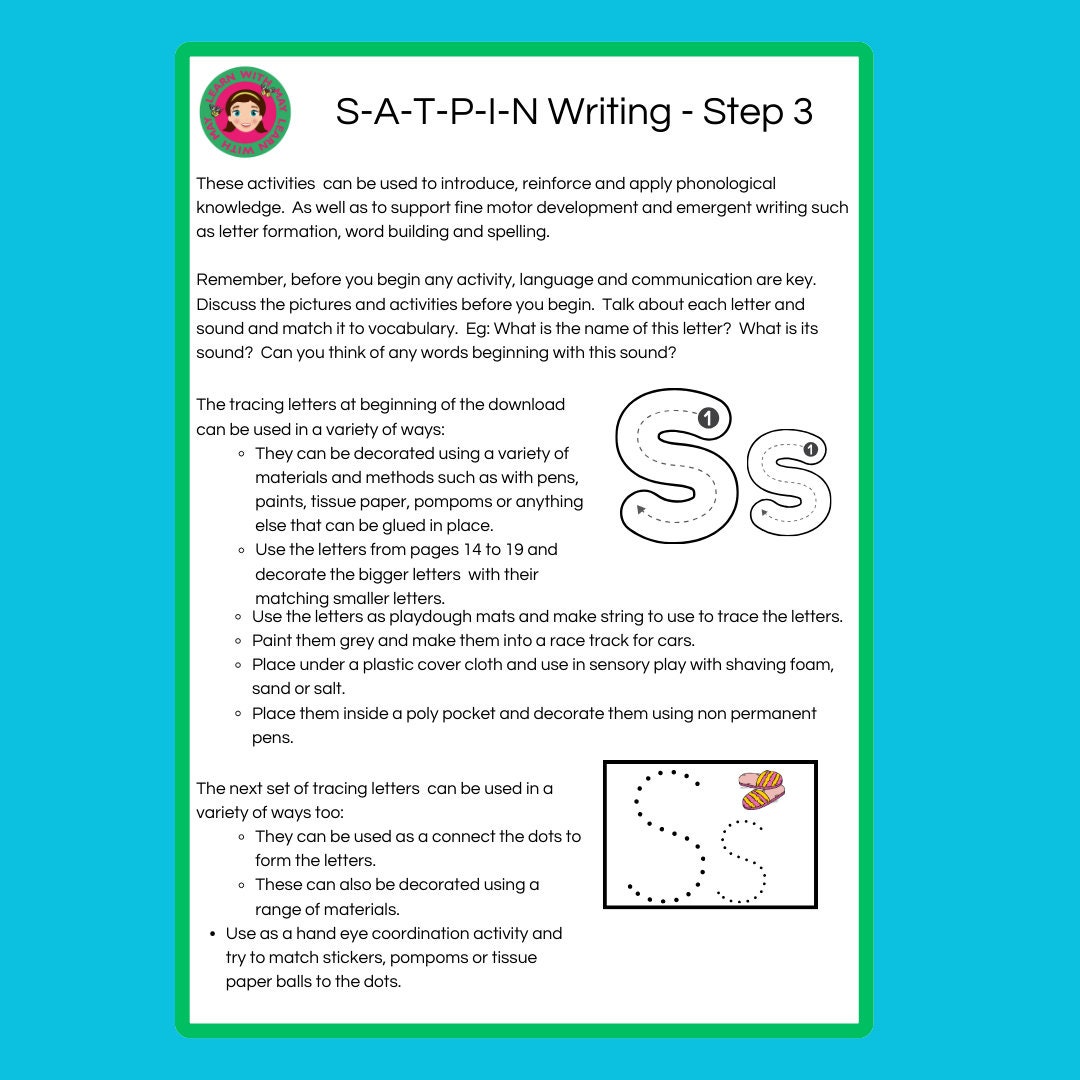 Phonic Work Book 1, SATPIN, Letters and Sounds, Step 3 Writing, Word ...