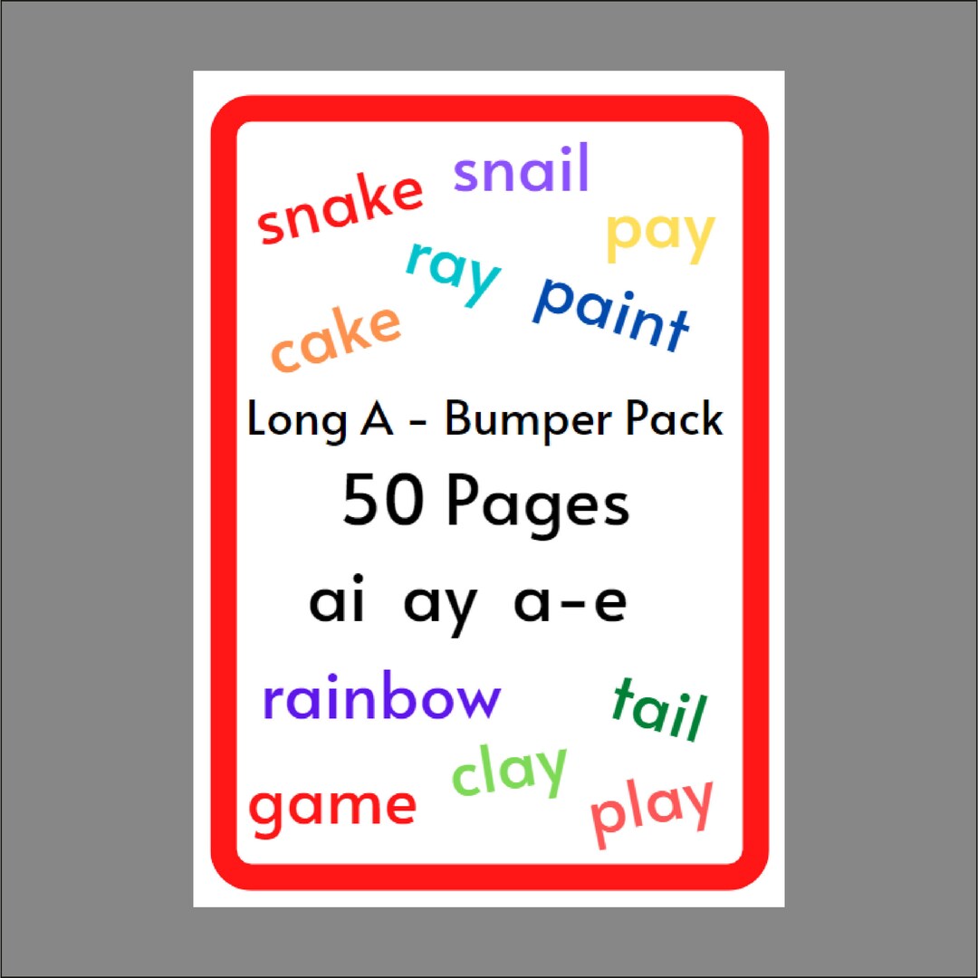 50 PAGE Bumper Long Vowel A With Ay Ai A-e Spellings - Etsy