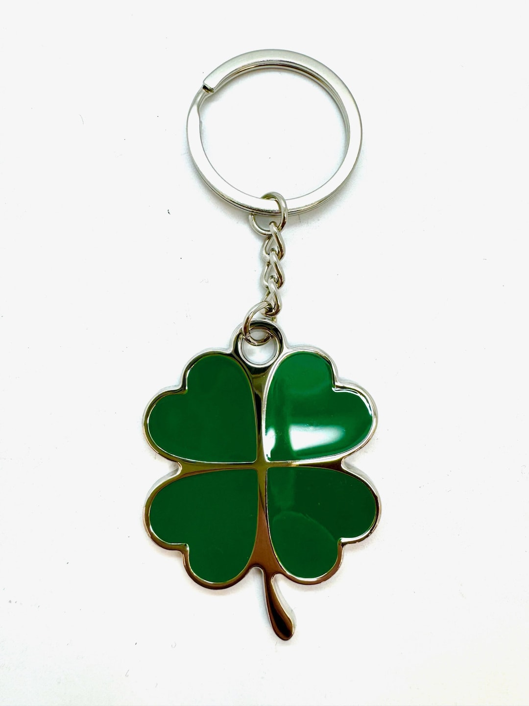Shiny Large Green 4 Heart Leaf Clover Keyring Keychain Shamrock Lucky ...