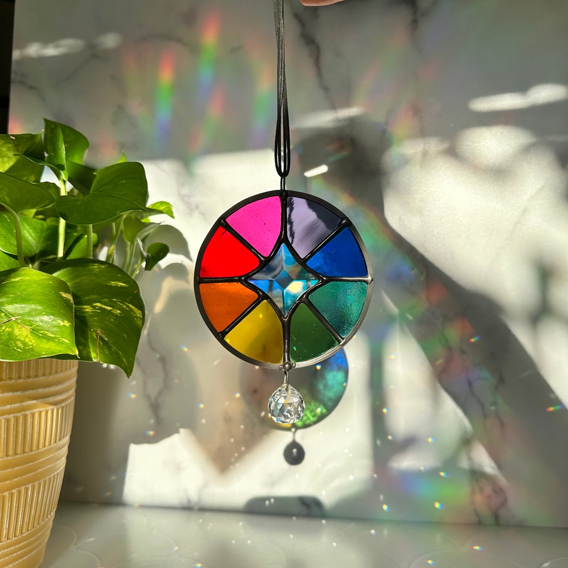 Made to Order: Color Wheel Stained Glass Suncatcher Rainbow Prism Glass ...