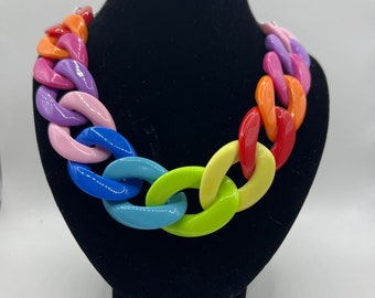 Chunky Multi-coloured Acrylic Chain Statement Necklace - Etsy