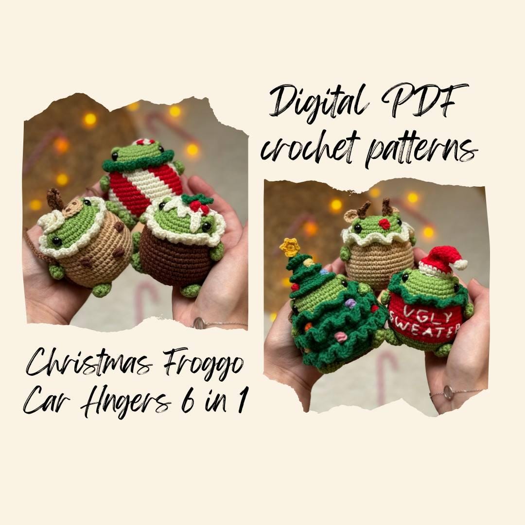 Christmas Frog Car Charm Crochet Pattern Low-sew PDF English ...