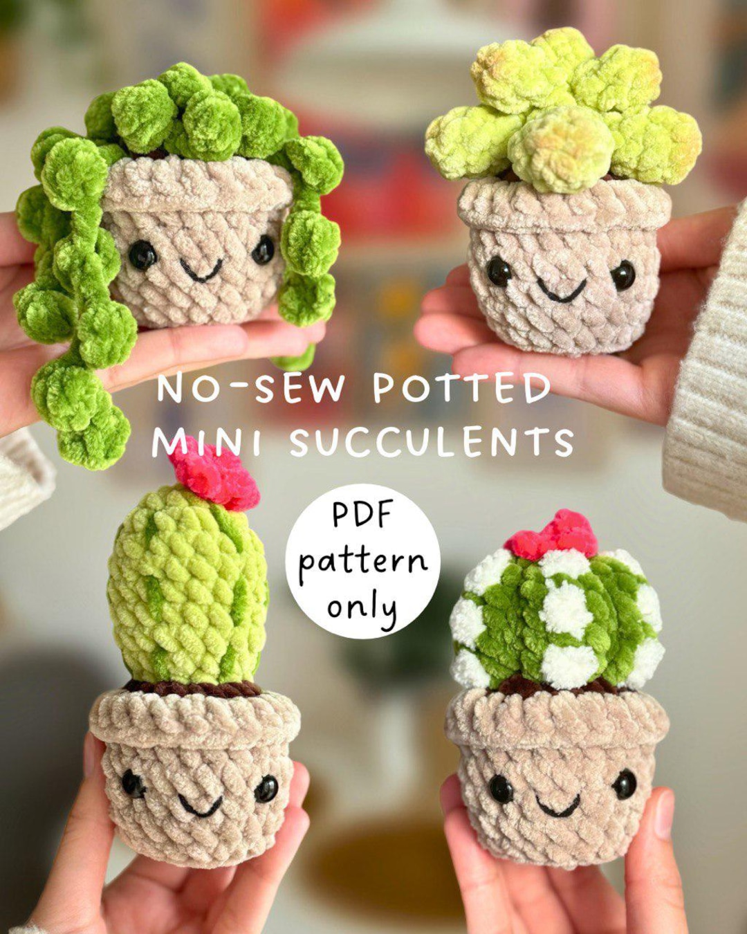 No-sew Mini Potted Succulents Crochet Pattern in English (PDF File ...