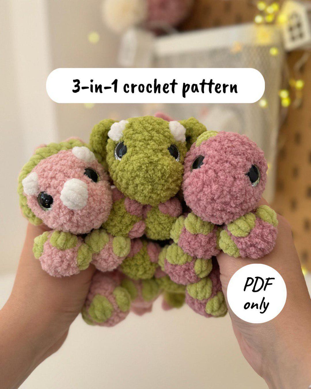 Crochet Pattern Pocket Snuggler 3-in-1 Dinosaur and Dragon | Low-sew ...