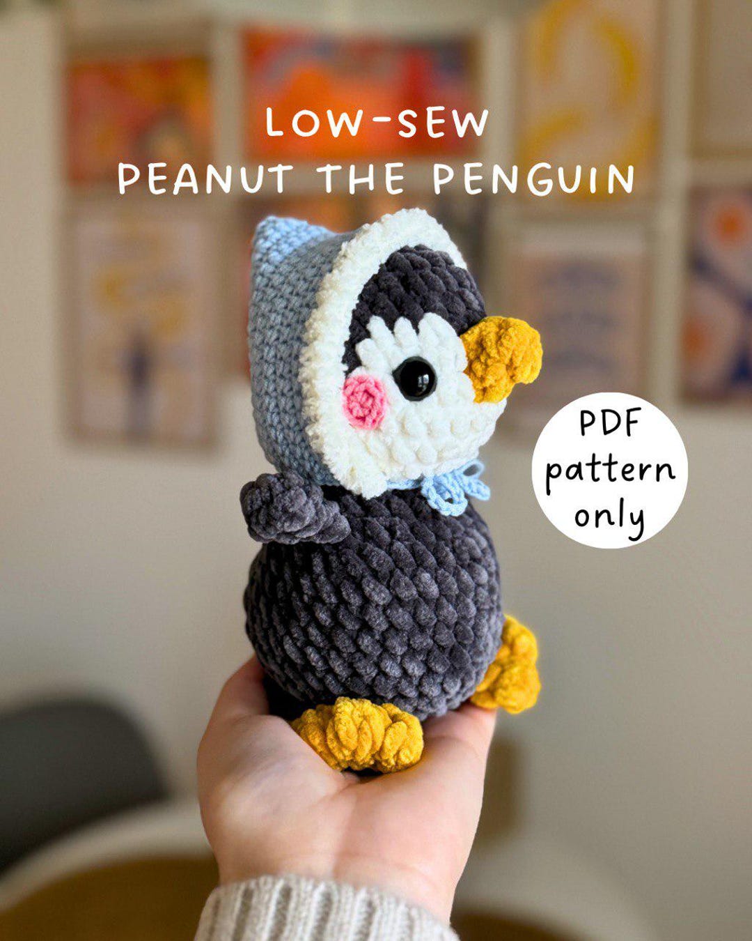 Peanut the Penguin Low-sew Crochet Pattern in English (PDF File ...