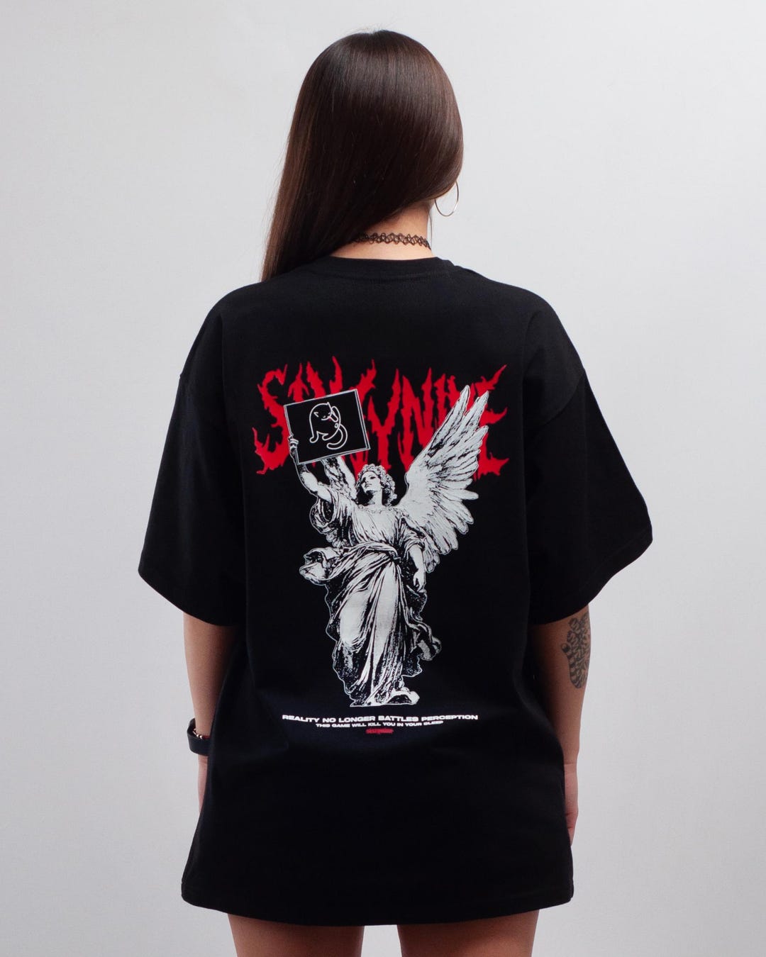 Black Oversize T-shirt: Perception Angel Reality Vs Illusion Streetwear ...