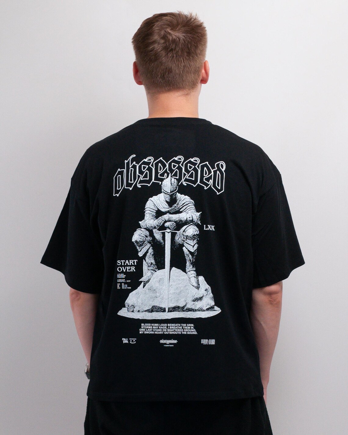 Black Oversize T-shirt: Obsessed Knight Gothic Warrior Streetwear Tee ...