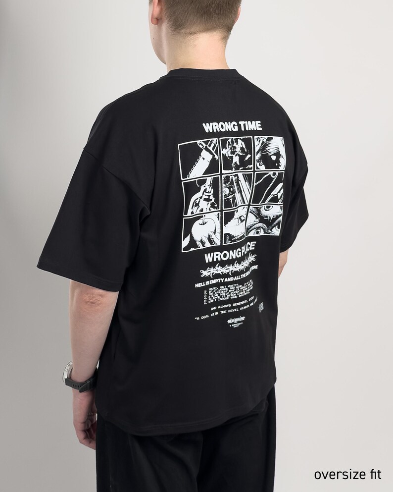 Black Oversize T-shirt: Wrong Time Wrong Place Dark Graphic Streetwear ...