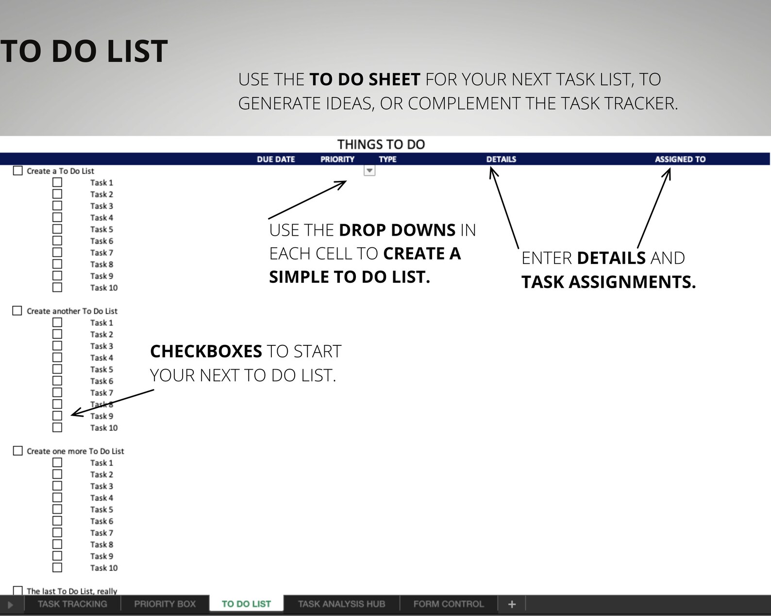 Task Tracker To-do List Task Analysis & Insight Excel Spreadsheet ...