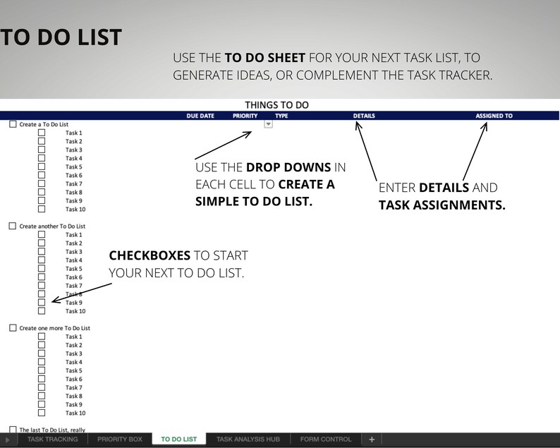 Task Tracker To-do List Task Analysis & Insight Excel Spreadsheet ...