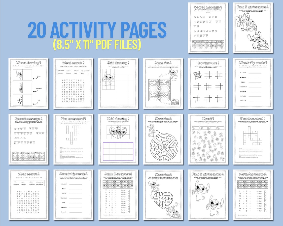 Lilo and Stitch Activity Pages. Stitch School Activity for Kids ...