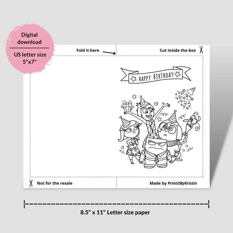 Inside Out Happy Birthday Coloring Card. Inside Out 2 Coloring Pages ...