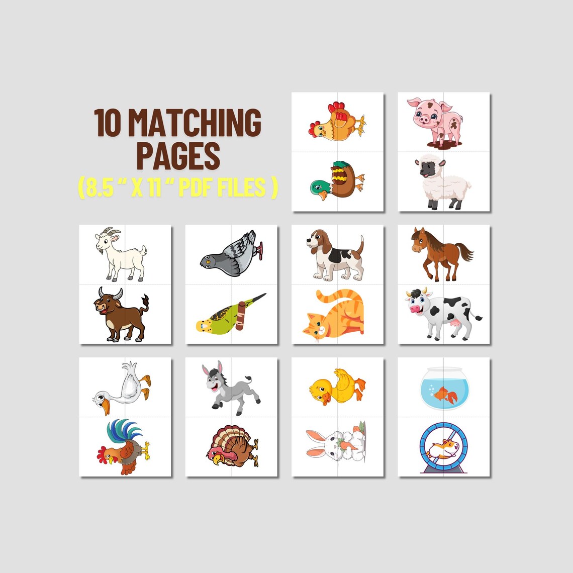 Domestic Animals Matching Game | Farm Animal Preschool Printable ...