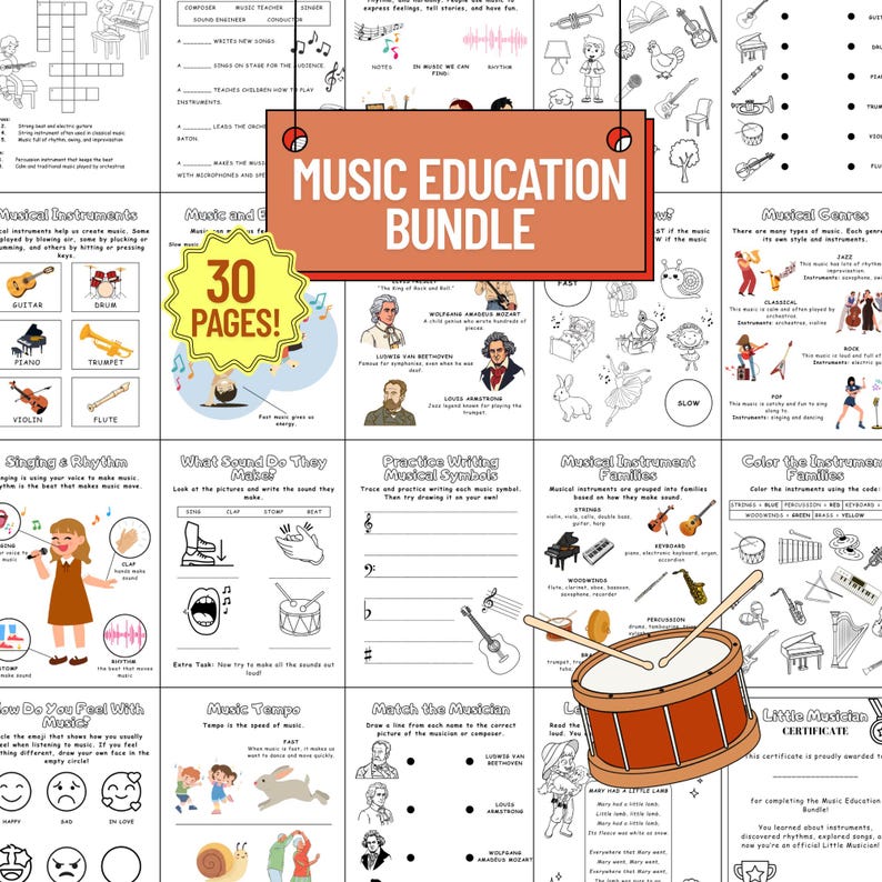 Music Education Worksheets for Kids | 30 Pages Printable Activities ...