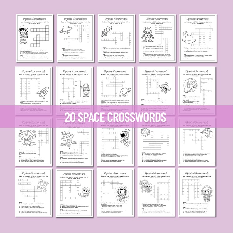 Space & Planets Crossword Printable for Kids — 20-page Activity Bundle ...