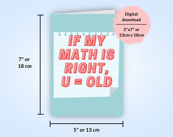 Math Birthday Card Printable - Etsy