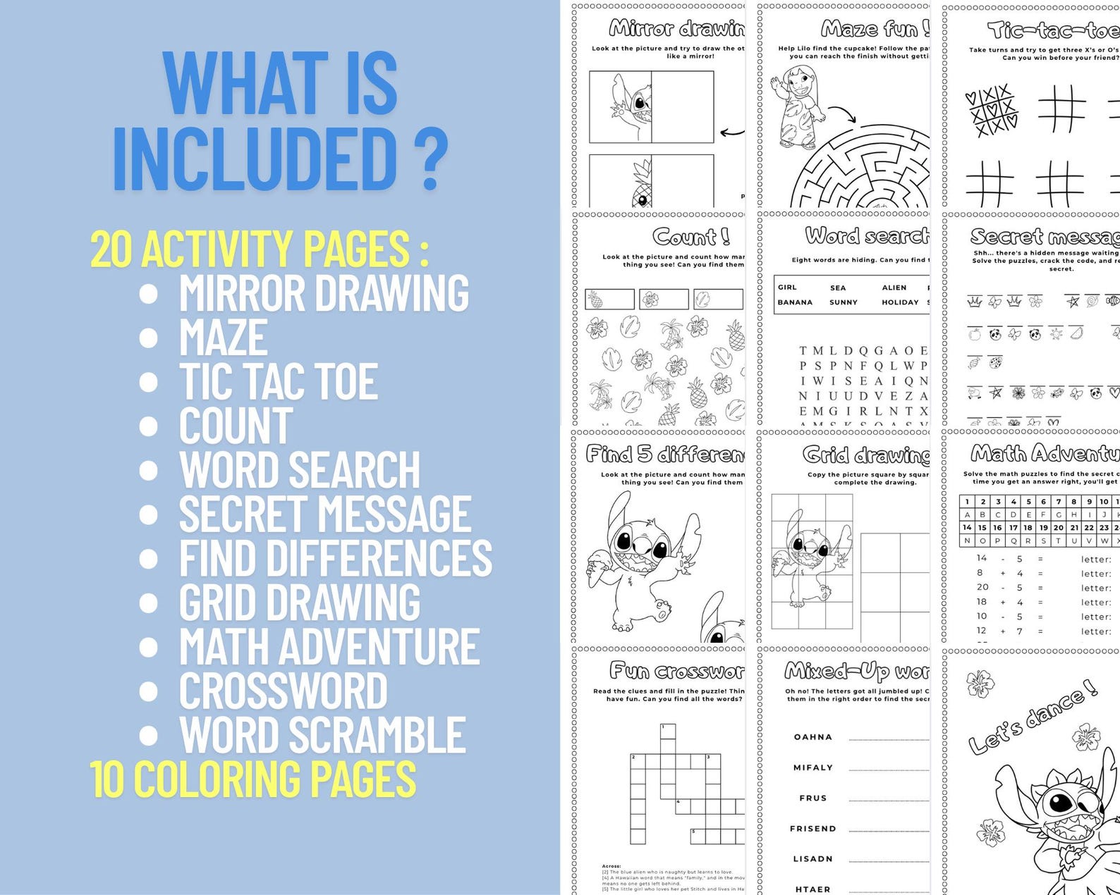 Lilo and Stitch Activity Pages. Stitch School Activity for Kids ...