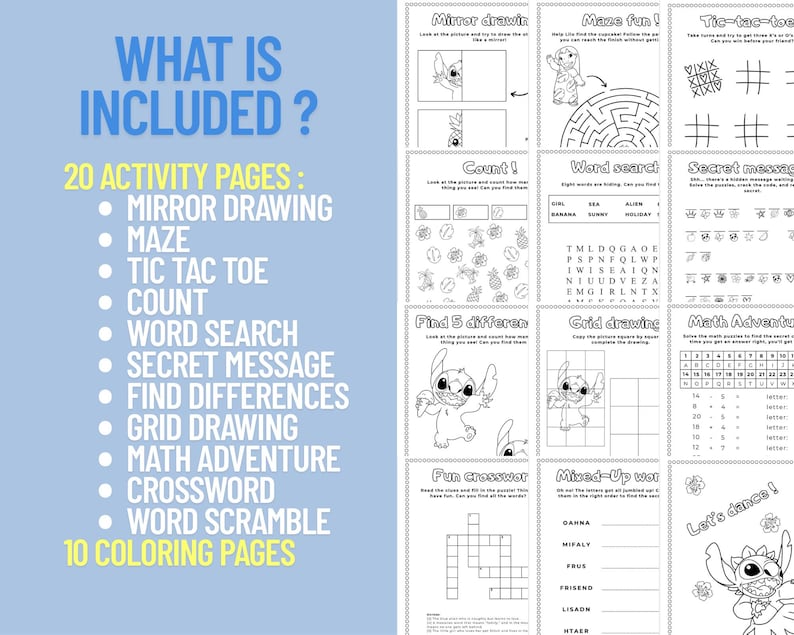 Lilo and Stitch Activity Pages. Stitch School Activity for Kids ...