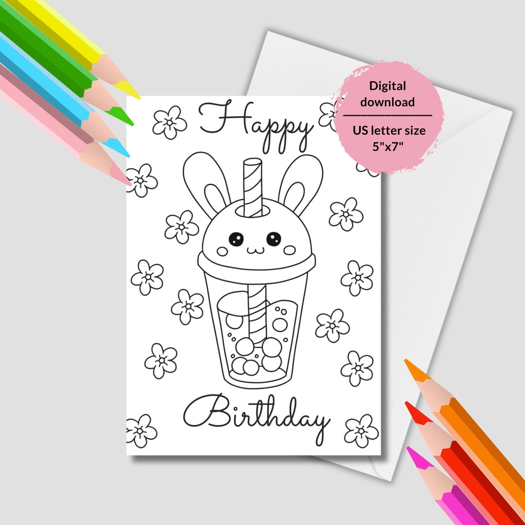 Coloring Happy Birthday Card for Kids. Printable Birthday Cards for ...