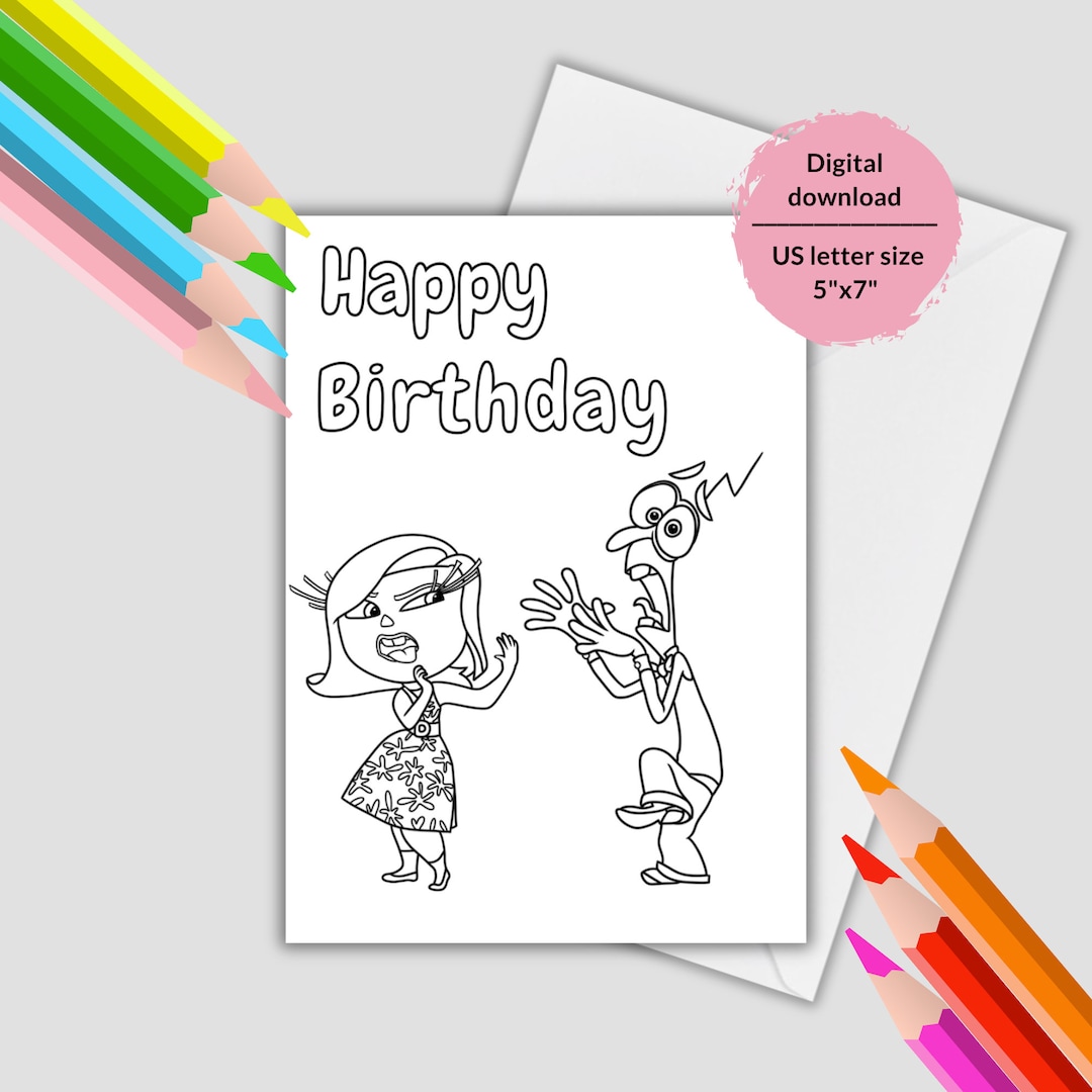 Inside Out 2 Birthday Coloring Pages: Printable Card (PDF) - Etsy