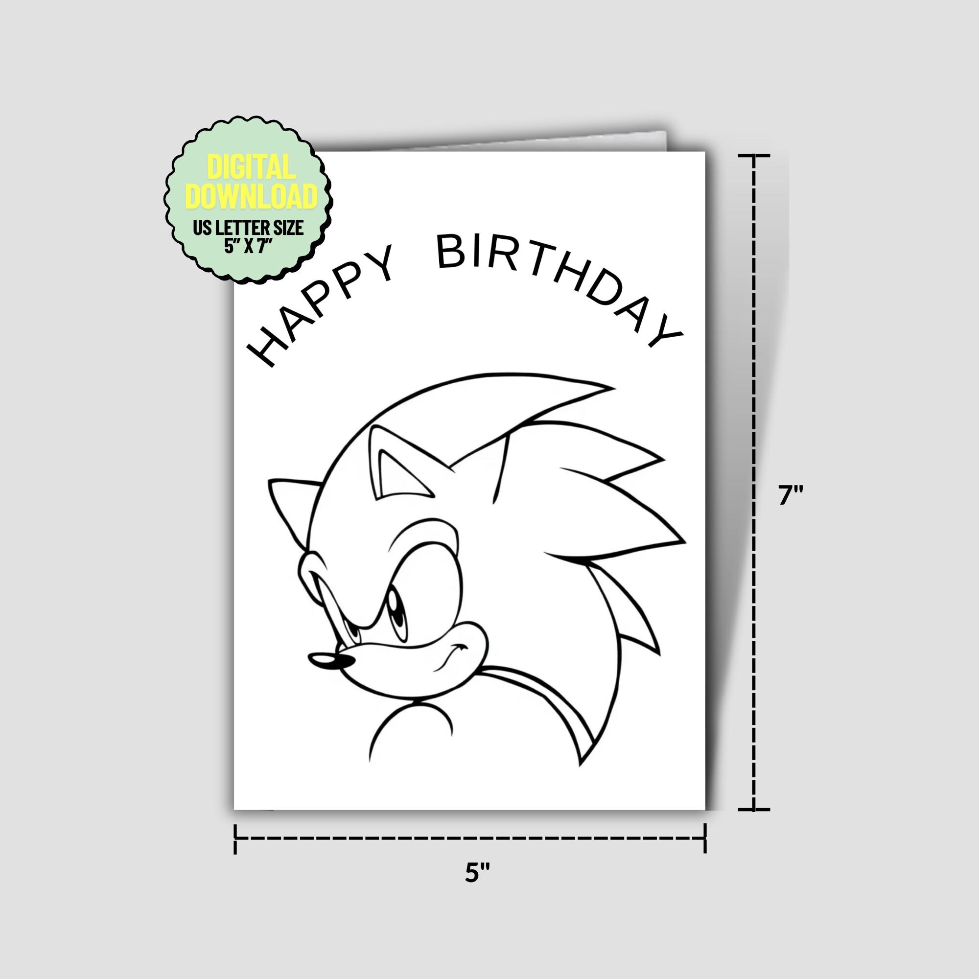 Sonic Birthday Printable Card for Kids to Color – 5x7 Foldable Coloring ...