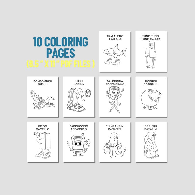 Italian Brainrot Animals Coloring Pages. Brainrot Animals Inspired ...