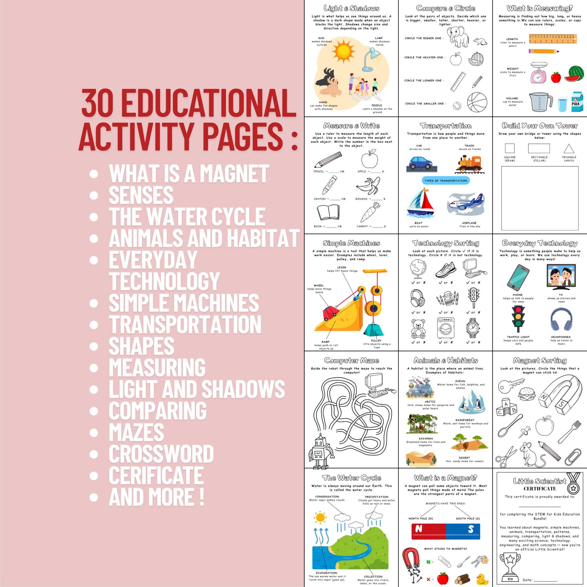 STEM for Kids Education Bundle – 30 Printable Pages | Preschool & Early ...