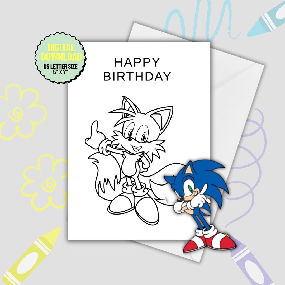 Printable Birthday Card With Sonic Character. Kids Birthday Card With ...