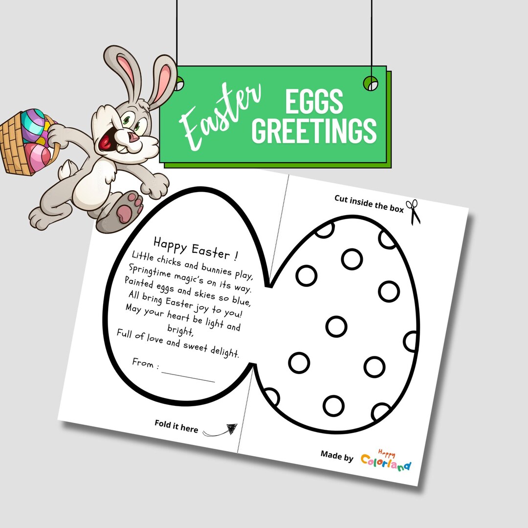 Foldable Easter Egg Coloring Card for Kids – Printable DIY Easter Craft ...