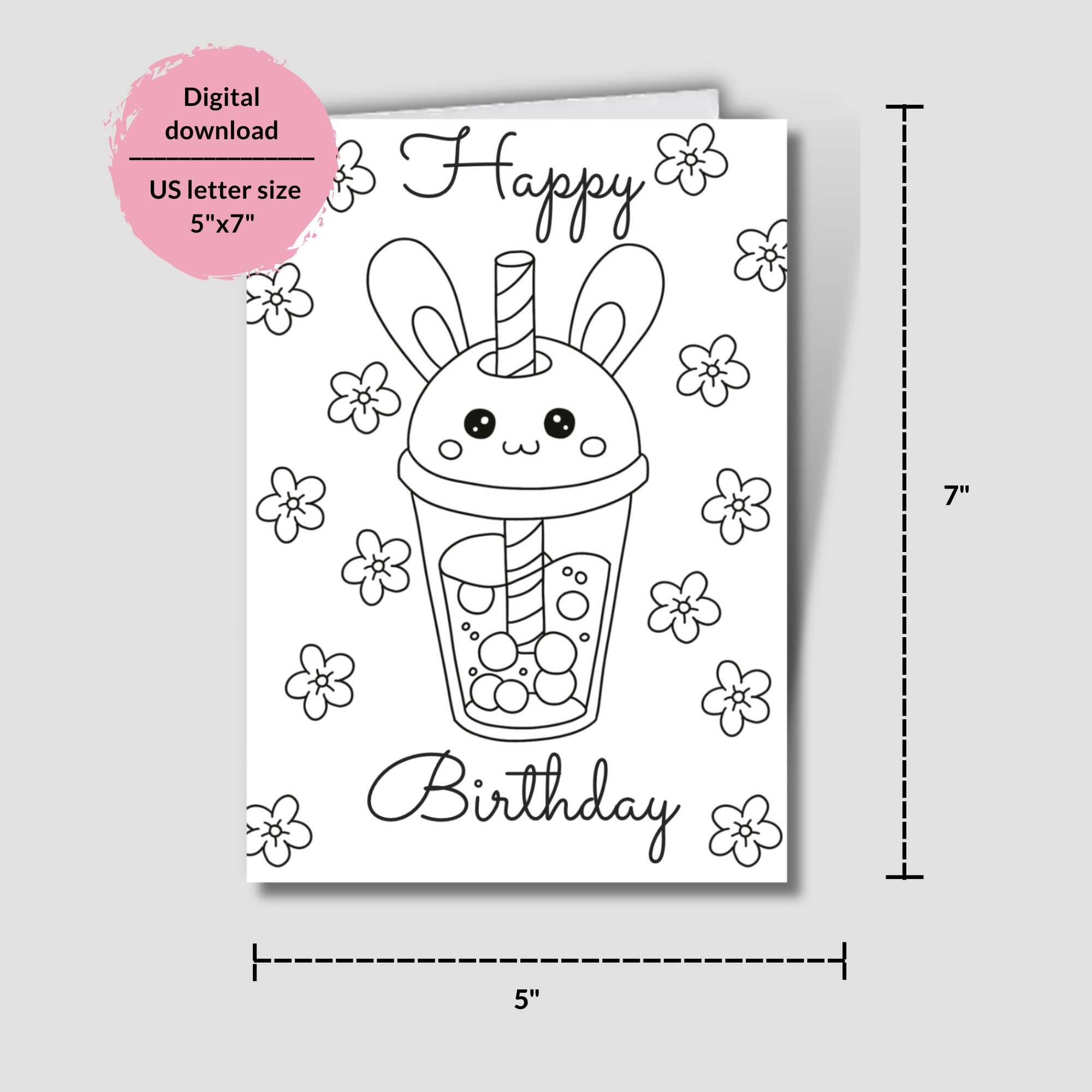 Coloring Happy Birthday Card for Kids. Printable Birthday Cards for ...