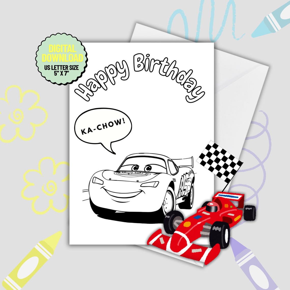 Printable Lightning Race Car Card. Lightning Racer Birthday Coloring ...