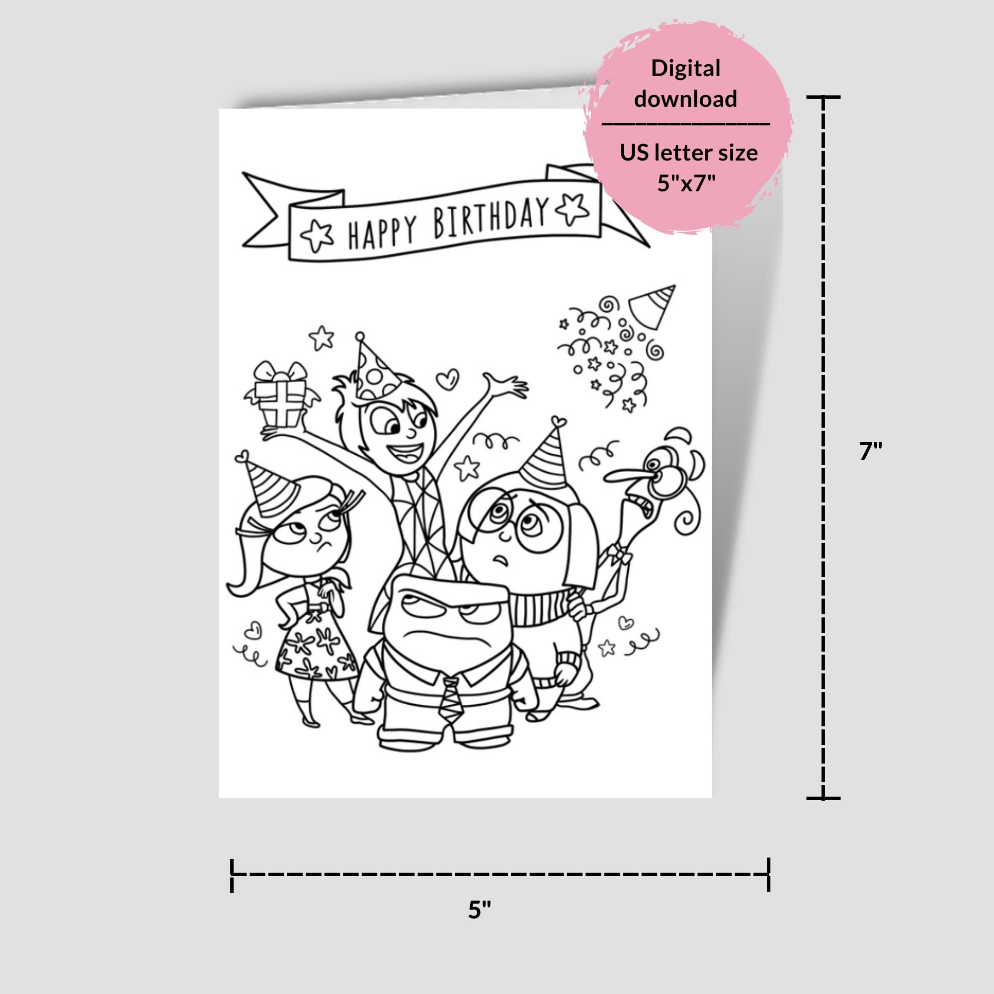Inside Out Happy Birthday Coloring Card. Inside Out 2 Coloring Pages ...