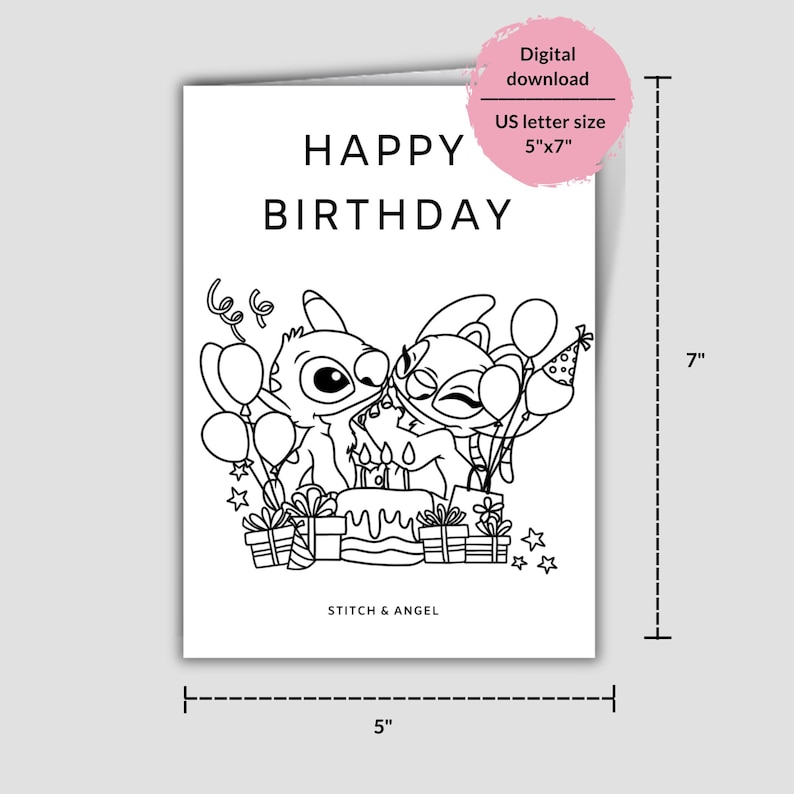 Stitch And Angel Happy Birthday Coloring Pages