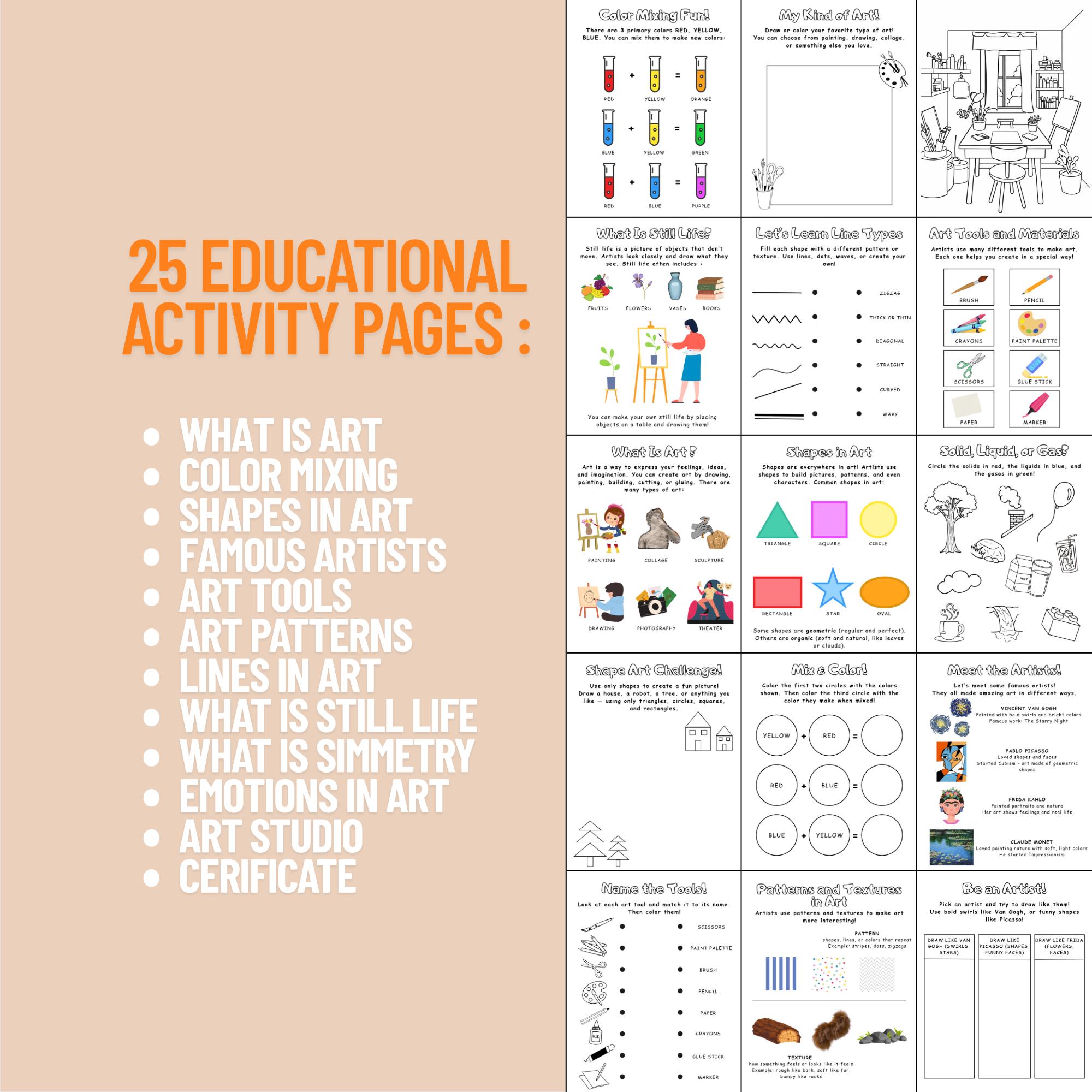 Art Education Worksheets for Kids | Printable Art Activity Pack | 25 ...