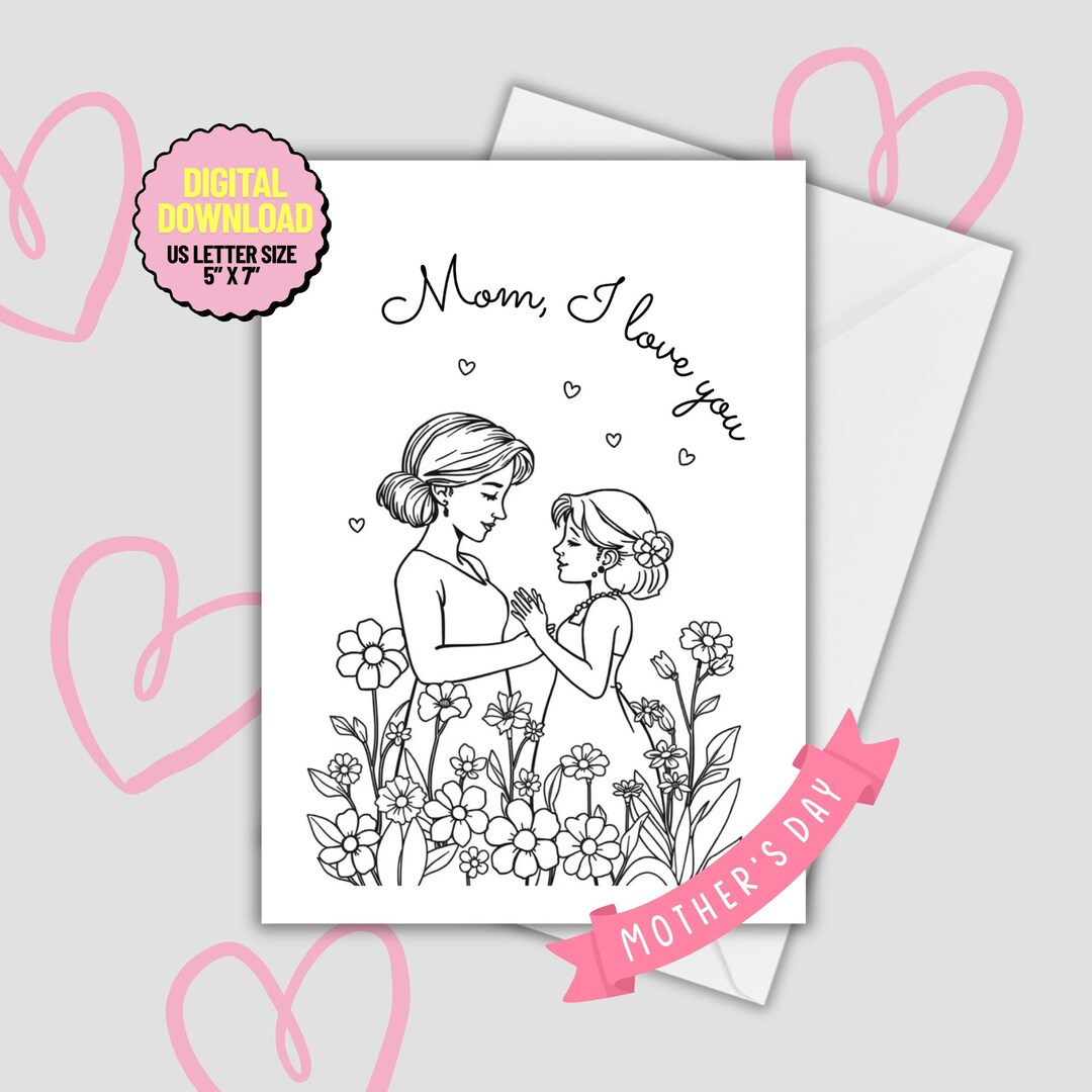 Coloring Card for Mom From Kids. Handmade Card to Color for Mom ...