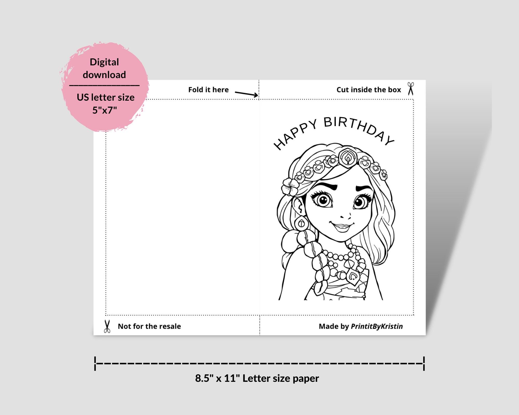 Moana Printable Coloring Birthday Card. Coloring Birthday Greeting With ...