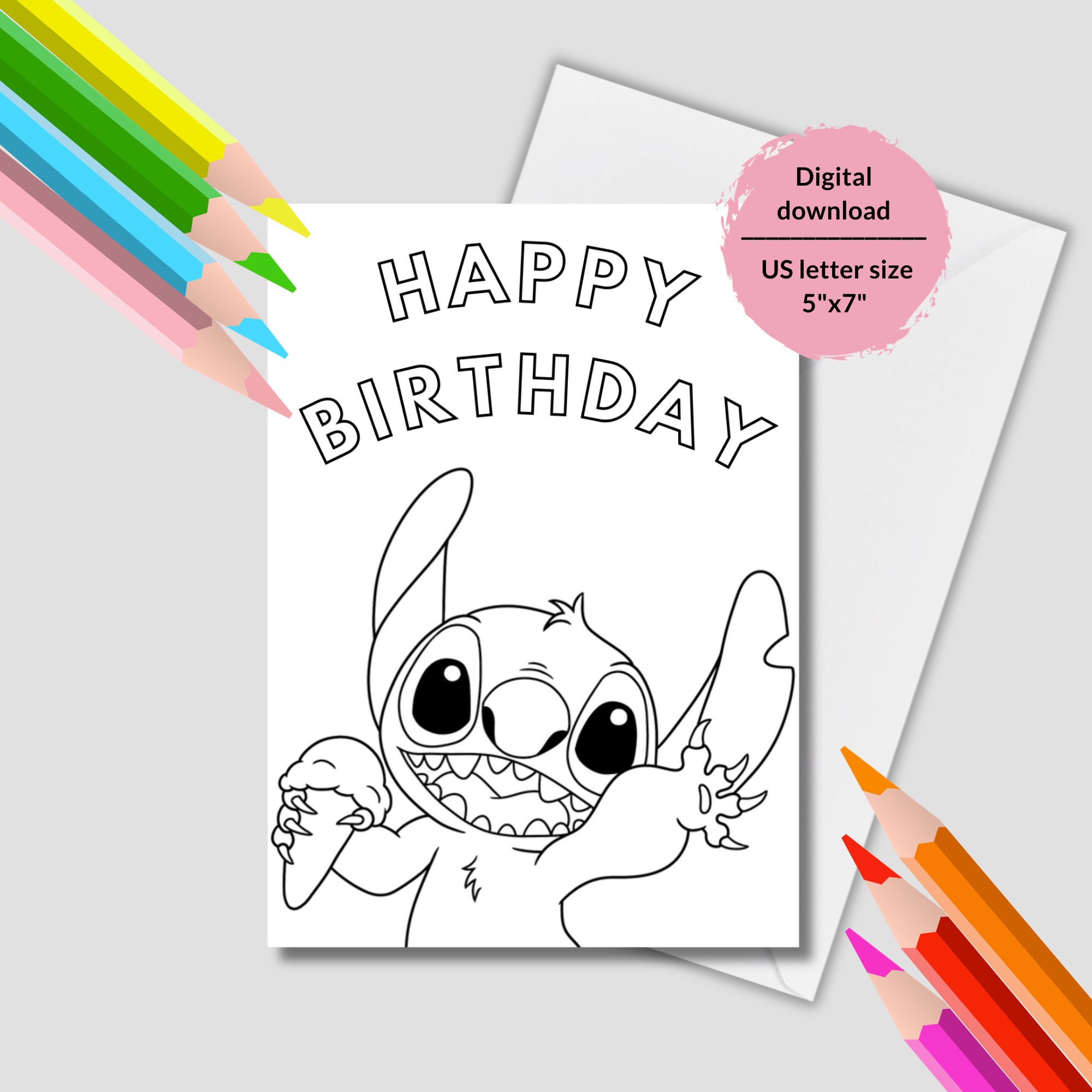 Lilo and Stitch Printable Coloring Birthday Card. Coloring Birthday ...