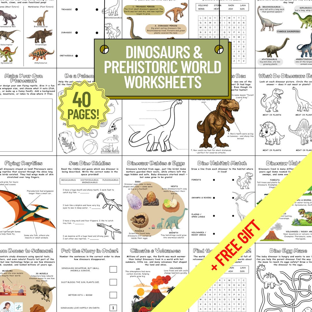 Dinosaur Activity Bundle: 40 Homeschool Printable Worksheets (PDF ...