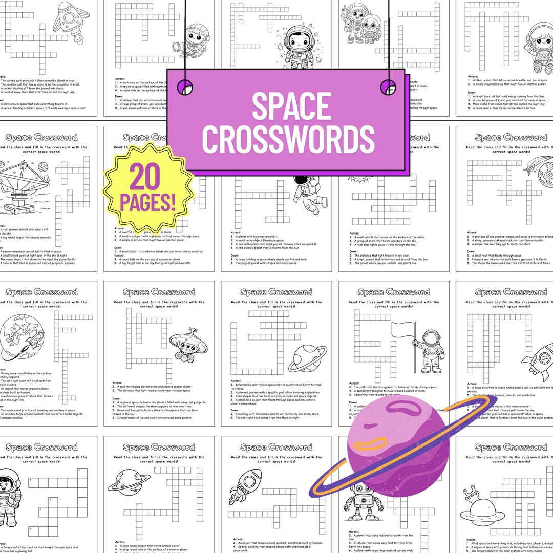 Space & Planets Crossword Printable for Kids — 20-page Activity Bundle ...