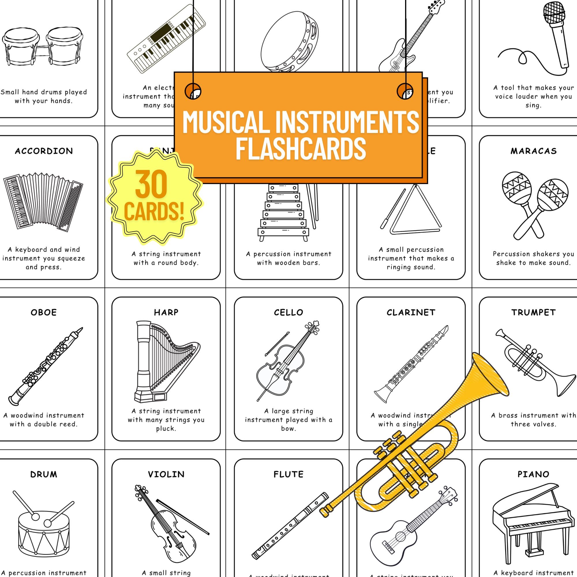 30 Musical Instruments Flashcards | Printable Music Learning Cards for ...