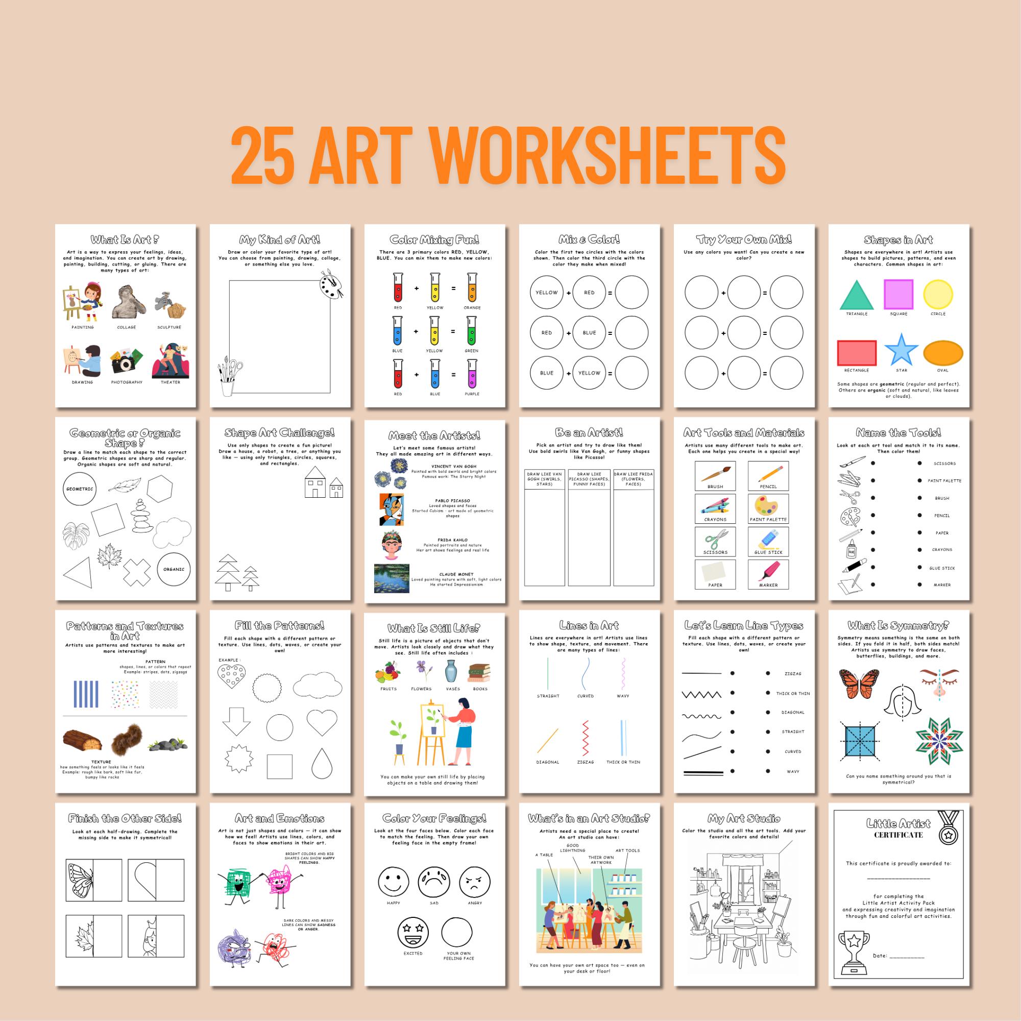 Art Education Worksheets for Kids | Printable Art Activity Pack | 25 ...