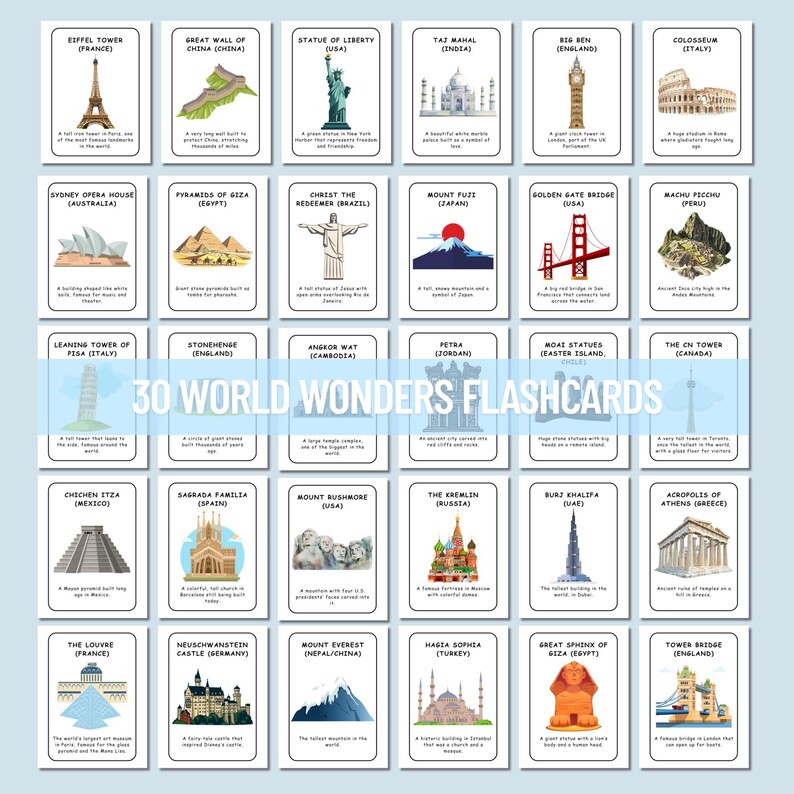 Landmark Flashcards: World Geography Montessori Learning (digital ...