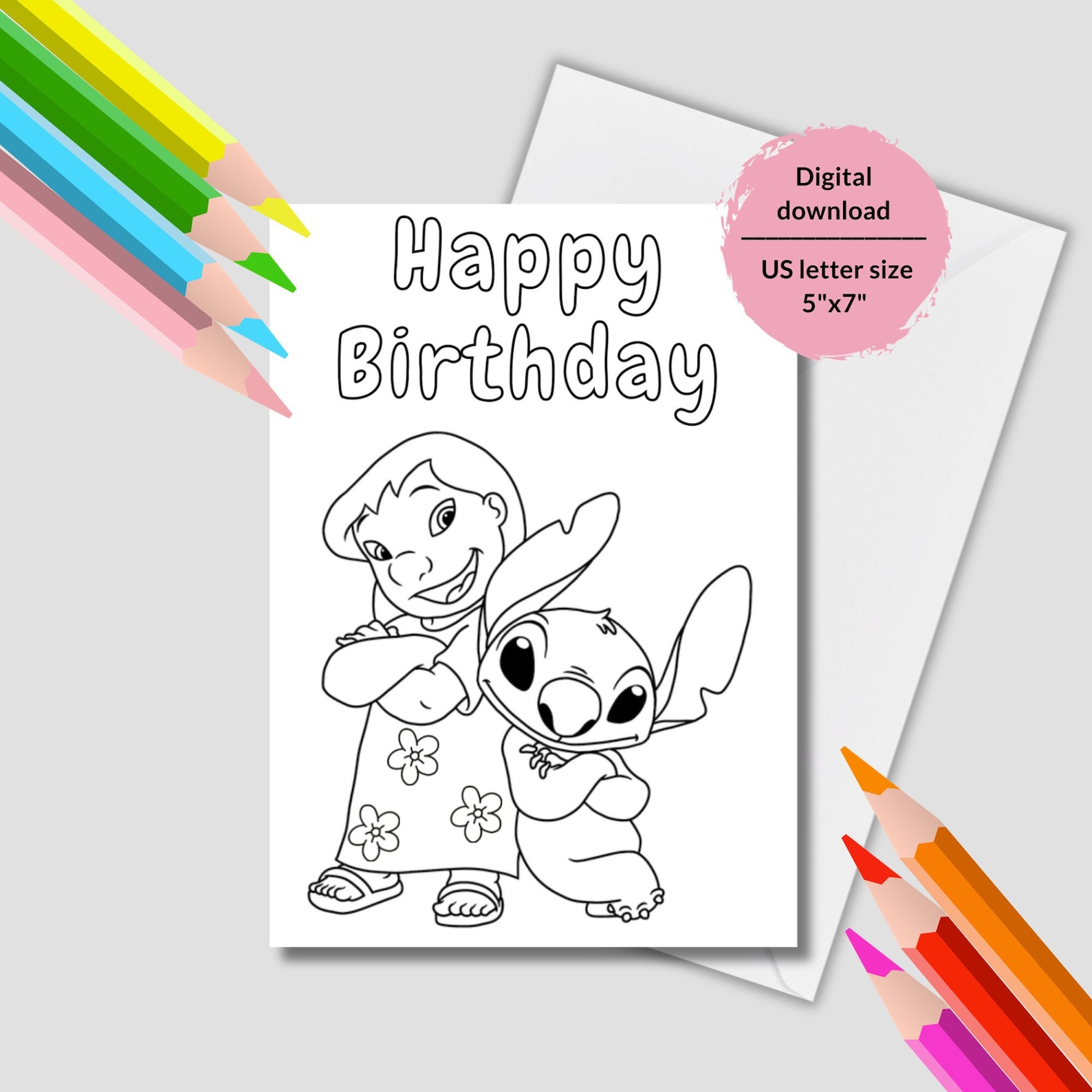Lilo and Stitch Coloring Page. Printable Stitch Birthday Cards. Stitch ...