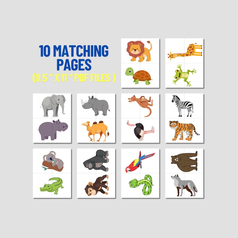 Zoo Animals Matching Game: Montessori Preschool Activity (PDF Download ...